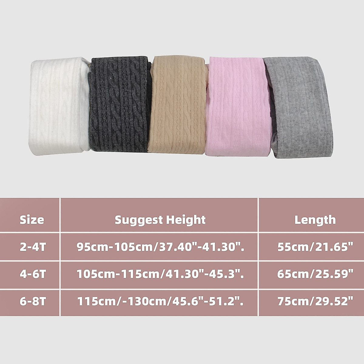 5 Pack Toddler Baby Girls Cable Knit Leggings Solid Cotton Footed Tights Warm Stockings Pantyhose Pants Trousers for 2-8T