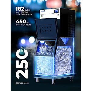 Pro 22" Commercial Ice Maker Machine 450LBS/24H with 250LBS Storage Bin, Powerfull Compressor, 182 Full Cube Ice Ready in 8-15 min, Air Cooled, Upgraded Industrial Ice Machine for Business