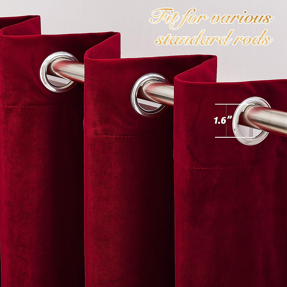 NICETOWN Christmas Red Velvet Curtains, Solid Heavy Matt Drapes/Window Treatments with Grommet Top for Patio Door (Set of 2, W52xL96 inches)