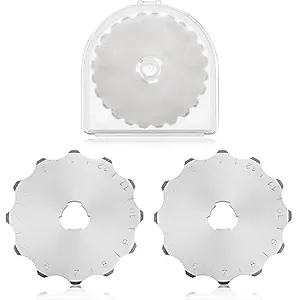 2 Pieces 45 mm Perforating Rotary Replacement Blades 45 mm Rotary Cutter Blades with Plastic Box for Crochet Edge Cutting Crafting Sewing Leather Paper Cardstock