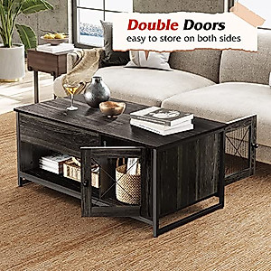 WLIVE Coffee Table for Living Room,Lift Top Coffee Table with Storage,Hidden Compartment and Metal Mesh Door Cabinet,Black,Wood