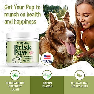 Brisk Paw Green Lawn Dog Vitamins and Supplements | Enriched with Dog Probiotic, Cranberry, and Spirulina | Dog Urine Neutralizer for Grass and Help Yellow Burn Spots | 120 Dog Chews