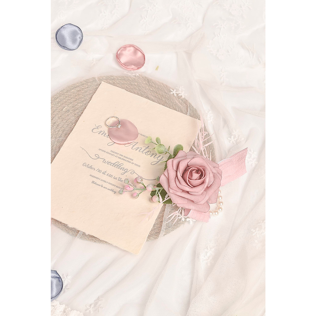 ANNKIN Dusty Rose Corsage and Boutonniere Set, Rose Boutonniere for Men Wedding, Prom Artificial Flower Wrist Corsage Bracelets, Homecoming Corsage Wristlet, Flowers Accessories Prom Suit Decorations