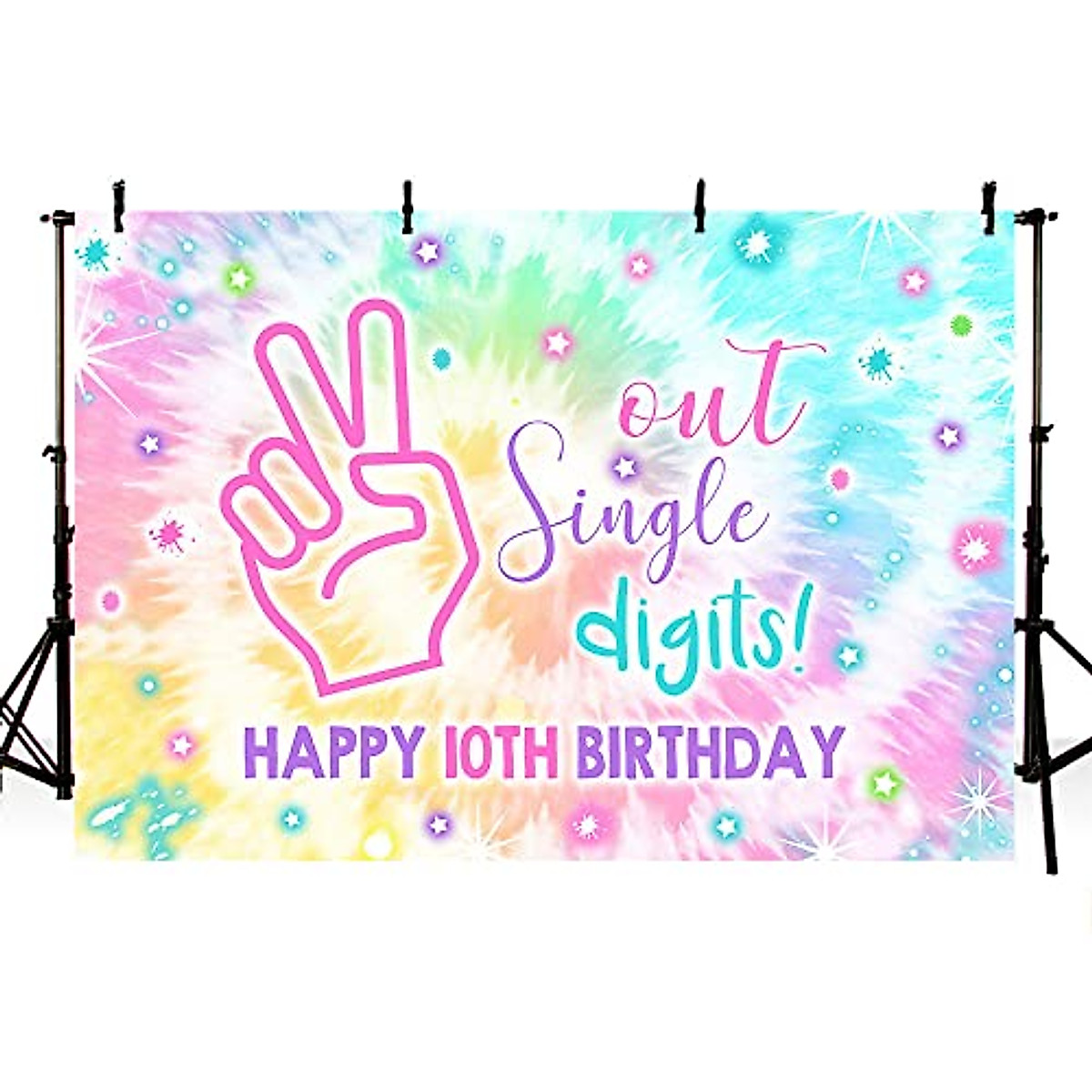 MEHOFOND 7x5ft Girl Happy 10th Birthday Out Single Digits Backdrop for Tie Dye Rainbow It's My 10 Years Old Bday Background Decorations Banner Photo Booth Props