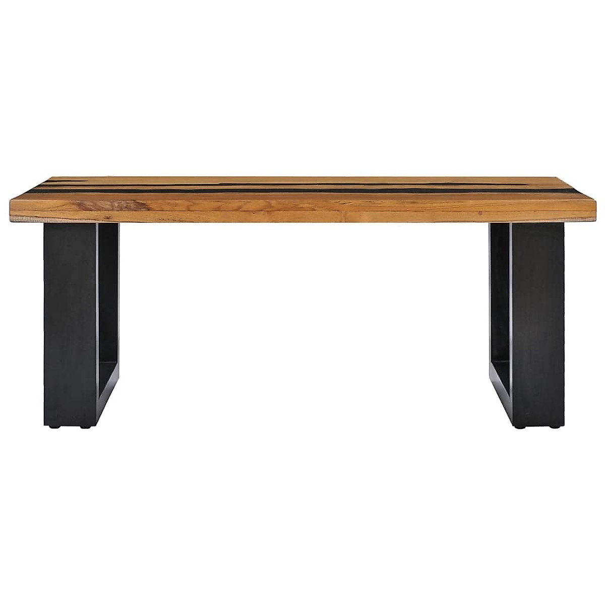 QJBSAVVA Coffee Table 39.3"x19.6"x15.7" Solid Teak Wood and Lava Stone,Industrial Tables Floor Standing Table Cocktail Table Suitable for Meeting Rooms, Reception Rooms, Offices
