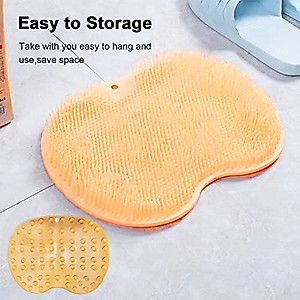 Hfpengzan Shower Foot & Back Scrubber, Wall Mounted Massage Pad, Silicone Bath Massage Cushion Brush with Suction Cups for Body Scrubber Improve Foot Circulation & Soothes Tired Feet (Orange)