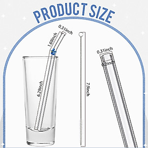 16 Pieces Reusable Glass Straw with Flower Cute Colorful Glass Straws with Design 7.87 x 0.31" Shatter Resistant Bend Straws and Cleaning Brush for Cocktail Hot or Cold Drinks