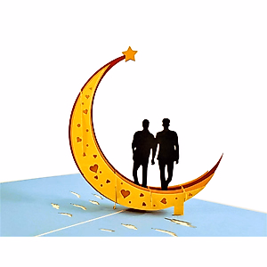 iGifts And Cards Love You To The Moon And Back Gay Couple 3D Pop Up Greeting Card - Gay Valentine's Day Card, Wedding, Marriage, Engagement, Anniversary, Pride, Lovers, Romantic
