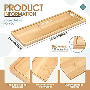 Bamboo Tea Serving Tray 3 Pcs Decorative Multi Use Bathroom Rounded Edges Vanity Tray for Dresser Counter Food, Coffee, Snack, Tissues Candles, 11 x 4 Inch