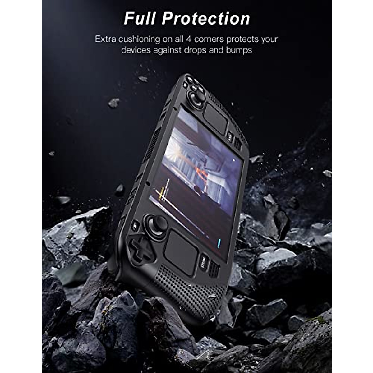 Benazcap Silicone Case for Steam Deck, Soft Full Body Protective Case with Stand, Shockproof, Non-Slip and Anti-Collision Accessories, Compatible with Valve Steam Deck Console, Black