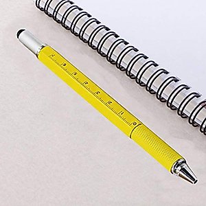 Multi-word 6 in 1 Multi Function Tool Ballpoint Pen with Ballpoint, Ruler, Screwdriver, A Flat Head, Touch-Screen Pen, Levelgauge (2PCS Yellow)