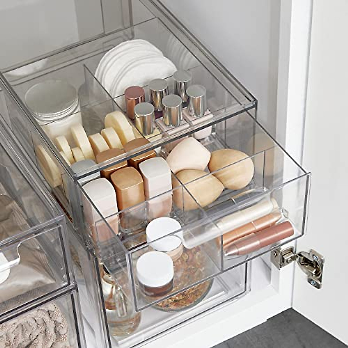 mDesign Plastic Kitchen and Pantry Organizer with Divided Drawer - Stackable Bin with 8 Sections for Tea and Snack Food - Perfect for Organizing Cabinet, Fridge - Lumiere Collection - Clear
