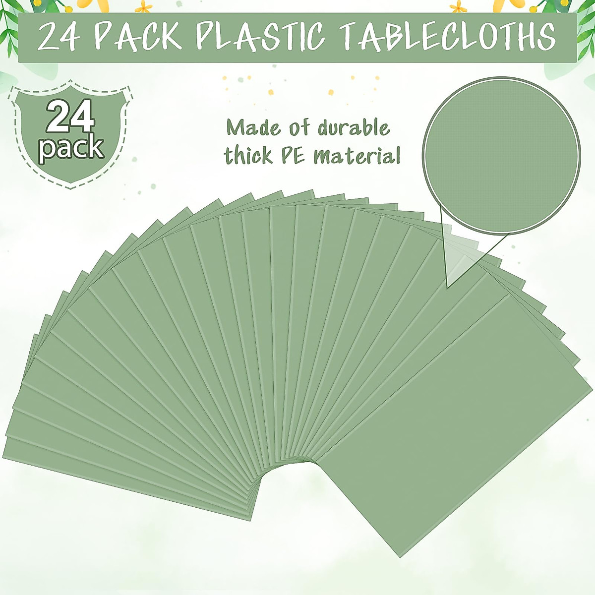 YIDAKO 24 Pack Sage Green Tablecloths Light Green Plastic Disposable Tablecloth Sage Rectangle Tables Cover for Birthday Bridal Wedding Baby Shower Party Decorations, 54 X 108Inch