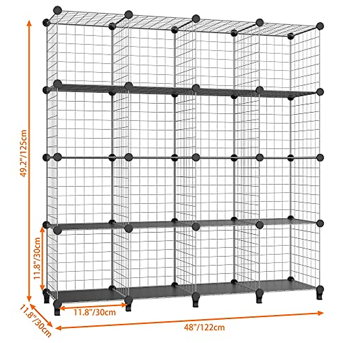 HOMIDEC Closet Organizer, 16 Wire Cube Storage Organizer DIY Bookcase Bookshelf, Metal Grids Storage Shelves for Office, Bedroom, Living Room, Modular Storage Cubes Unit