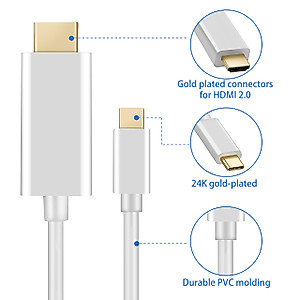 KUYIA USB C to HDMI Cable 6 Feet 4K@60Hz Thunderbolt 3 to HDMI Compatible with MacBook Pro 2018 2019, iPad Pro, MacBook Air 2018 2019, Surface Book 2, iMac, ChromeBook, Galaxy S9 (White)
