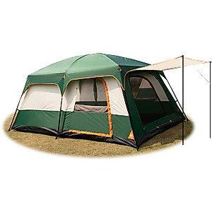 KTT Extra Large Tent 10-12 Person(B),Family Cabin Tents,2 Rooms,Straight Wall,3 Doors and 3 Windows with Mesh,Waterproof,Double Layer,Big Tent for Outdoor,Picnic,Camping,Family Gathering(Green)