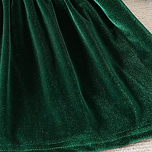 Toddler Baby Girls Vintage Ruffle Velvet Dress Fall Winter Kids Solid Long Sleeve Casual Princess A-Line Dress for Christmas Wedding Evening Gown Holiday Outfit Dark Green 4-5 Years