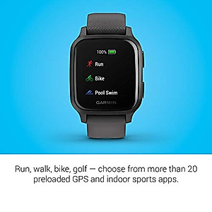 Garmin 010-02427-00 Venu Sq, GPS Smartwatch with Bright Touchscreen Display, Up to 6 Days of Battery Life, Slate Aluminum Bezel with Shadow Gray Case and Silicone Band, Slate Band