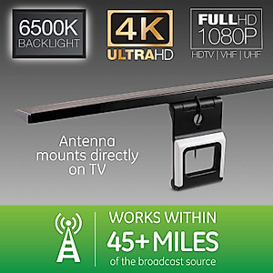 GE Enlighten HD Hover Antenna with Bias Lighting, Long Range, Mounts Directly on TV, Passive, 53592