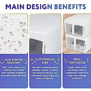 APQ Closet Storage Boxes with Lids, Hook and Loop Fasteners, 13.5 x 8.75 x 6.25, Pack of 4 White Fabric Boxes for Storage, Roomy Dense Oxford Cloth Collapsible Storage Box, Odorless Fabric Storage Box