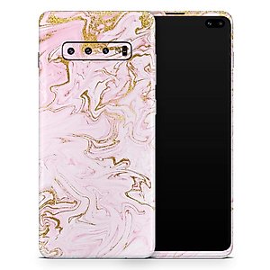 DesignSkinz Rose Pink Marble & Digital Gold Frosted Foil V13 Protective Vinyl Decal Wrap Skin Cover Compatible with The Samsung Galaxy S20 (Screen Trim & Back Glass Skin)