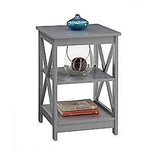 Convenience Concepts Oxford End Table with Shelves, Gray & Oxford 5 Tier Corner Bookcase, Gray