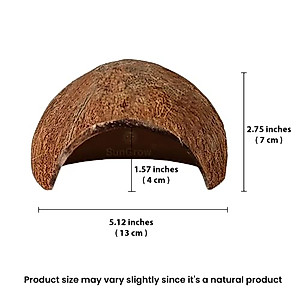 SunGrow Coconut Hut for Crested Gecko, 5x3 Inches Reptile Climbing Hide, Leopard Gecko Tank Cage Habitat Accessories, Smooth-Edged Coconut Shell, for Exercise, Crawling, Perching and Basking Spot