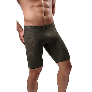 Linemoon Mens Yoga Compression Shorts Mesh Athletic Training Gym Workout Leggings for Cycling Running Swimsuit Army X-Large