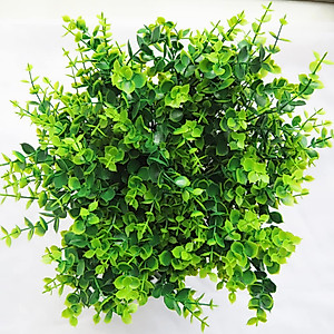 Artificial Boxwood (Pack of 8) UV Resistant Greenery Plants Plastic Hanging Plants Fake Stems Boxwood Shrubs for Home Farmhouse Garden Porch Office Wedding Indoor Outdoor Decor