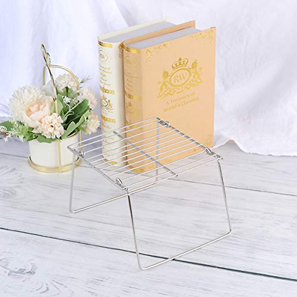 Happyyami Grill Cooling Rack BBQ Wire mesh BBQ Burning Stove Charcoal Grill Rack Baking Cooling Racks Grill Grid BBQ Grill Racks Table top Grill Mini BBQ Tools Travel Ultra Light Steel Wire