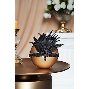 BABEYOND 1920s Flapper Headpiece 20s Carnival Feather Headband Crystal Beaded Great Gatsby Hairband 1920s Flapper Gatsby Hair Accessories (black)