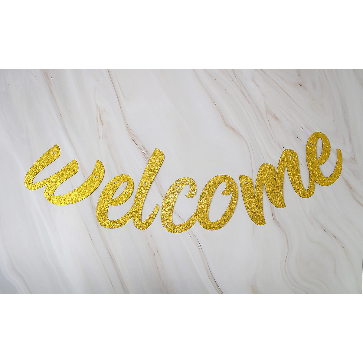 Starsgarden Glitter Gold Welcome to Our Home Banner for Housewarming Patriotic Military Decoration Family Party Supplies Cursive Bunting Photo Booth Props Sign(Gold Home)