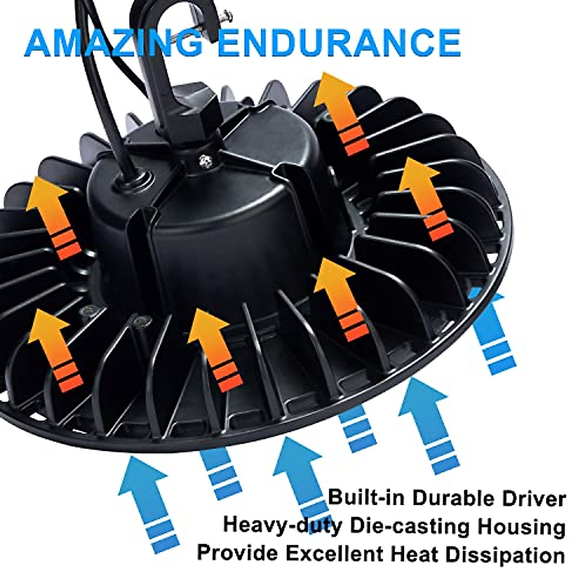 LED UFO High Bay Light, 150W 140LM/W 5000K 1-10V Dimmable,21000LM,IP65 Waterproof,UFO Highbay with 5' cable of US Plug for Commercial Bay Lighting Warehouse Workshop Wet Location, ETL Listed (Black)