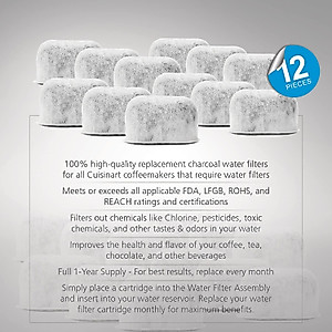 12-Pack Replacement Charcoal Water Filters for Braun Coffee Makers - Fits All Braun BrewSense Drip Series Coffee Machines