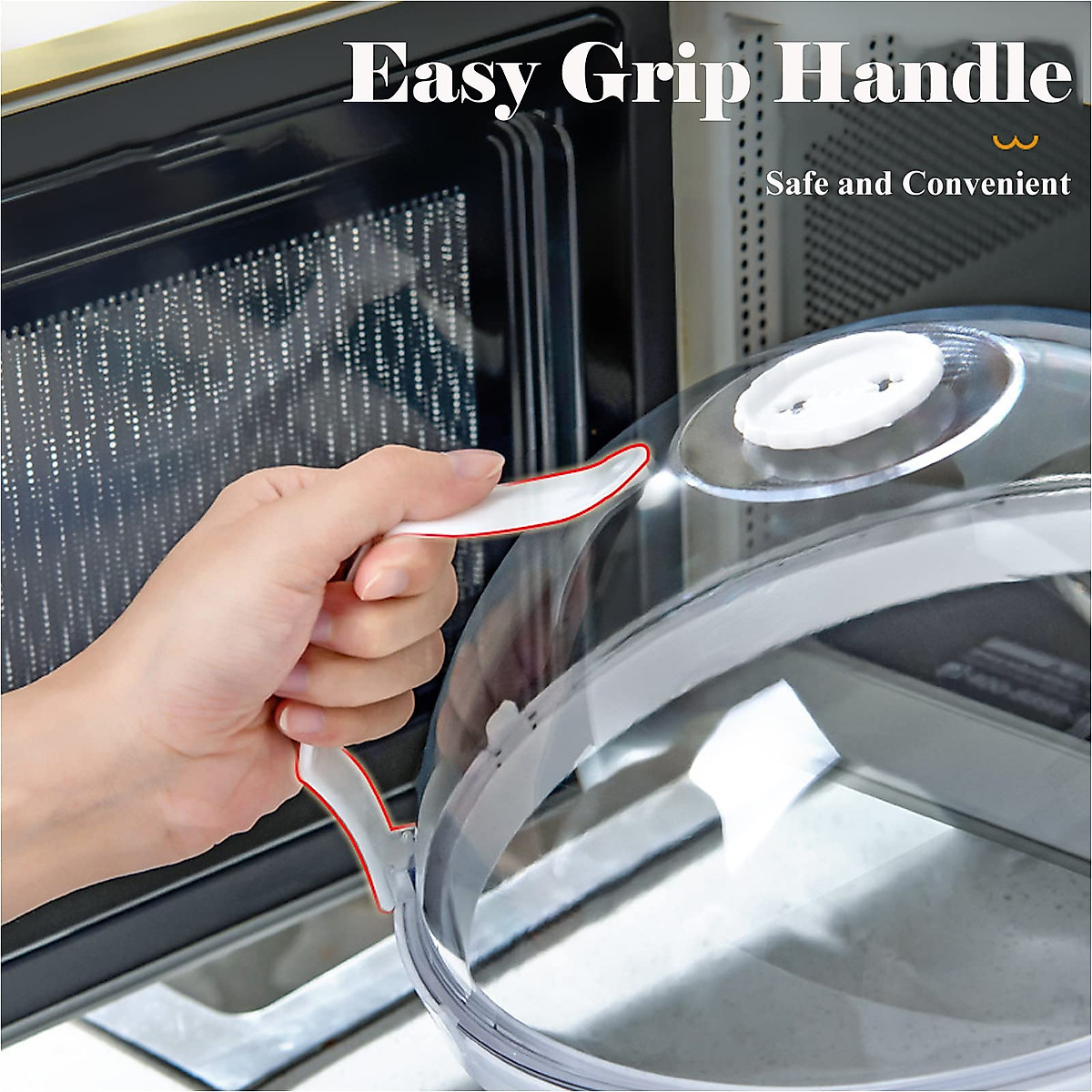 Microwave Splatter Cover for Food, Clear Like Gla Microwave Splash Guard Cooker lid, Dish bowl Plate Serving Cover with Steam Vent, BPA-Free, Saft Plastic, 10.5 Inchs