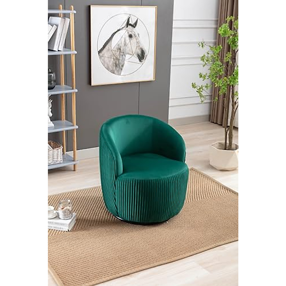 INMOZATA Swivel Chair,Velvet Fabric Barrel Chair for Small Space,Modern Accent Chairs for Living Room,Green