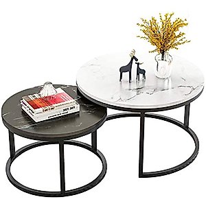 Articles for daily use 2 Piece Nested Round Coffee Table, Metal Frame MDF Desktop Living Room Coffee Table, Sofa Snack Table, Living Room and Office Decorative Furniture Coffee Table
