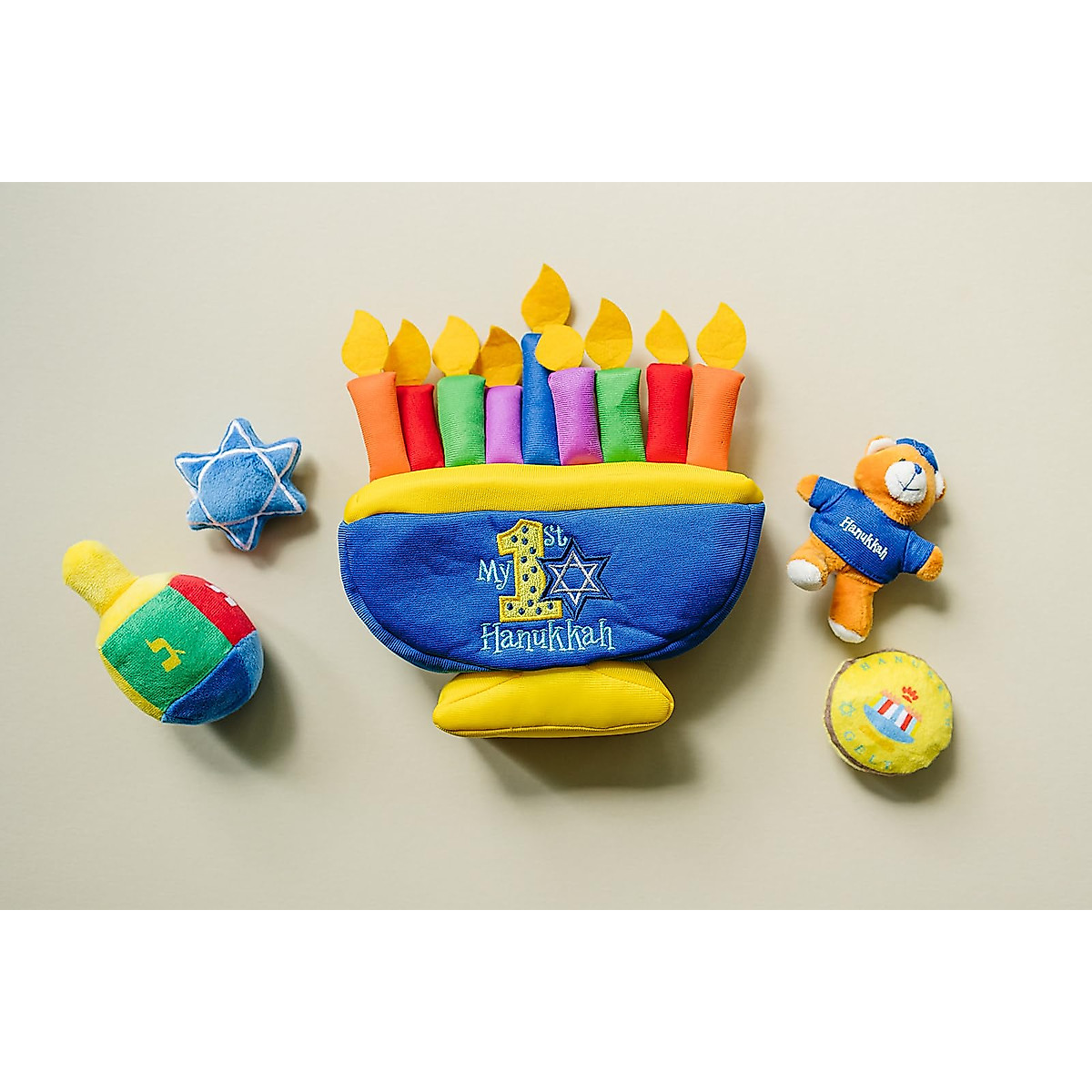 Genius Baby Toys My First Hanukkah Playset with 4 Deluxe Sensory Toys (Dreidel, Star of David, Gelt, Teddy Bear) for Baby - Jewish Holiday Keepsake for Babies