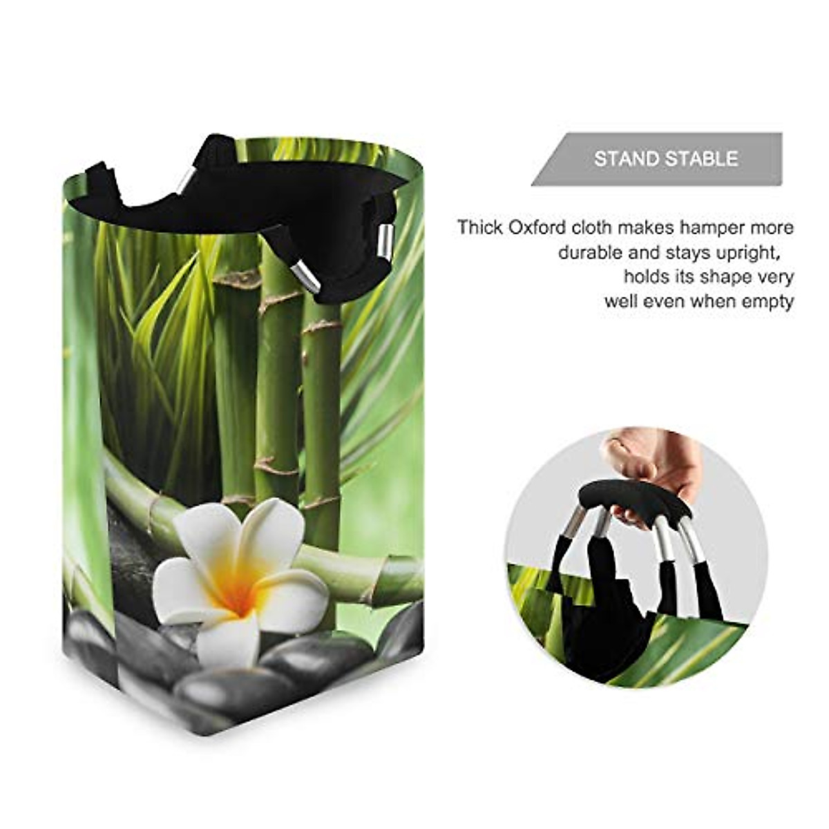 ALAZA Hipster Zen Basalt Stones Bamboo Large Laundry Basket, Collapsible Oxford Fabric Laundry Hamper, Foldable Clothes Tote Bag, Bin Storage Organizer with Handles