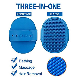 Dog Bath Brush, Aoche Pet Bath Comb Brush Soothing Massage Rubber Comb 2pcs with Adjustable Ring Handle for Long Short Haired Dogs and Cats (blue+rose)