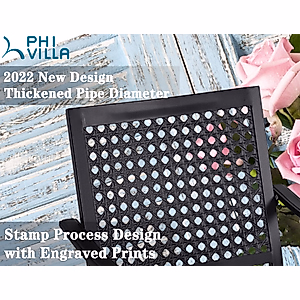 PHI VLLA Black Metal Patio Stacking Chairs Wave Back Indoor Outdoor Dining Set Wrought Iron Chair with Arm, Set of 2