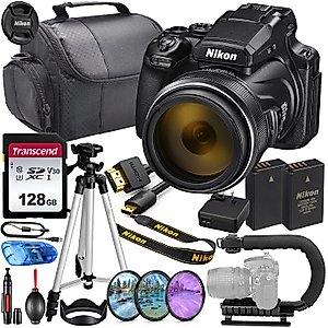 Nikon Intl. COOLPIX P1000 Digital Camera MFR #26522 Bundle + 128GB High Speed V30 Memory + Video U-Bracket + Bag, HD Filters and More