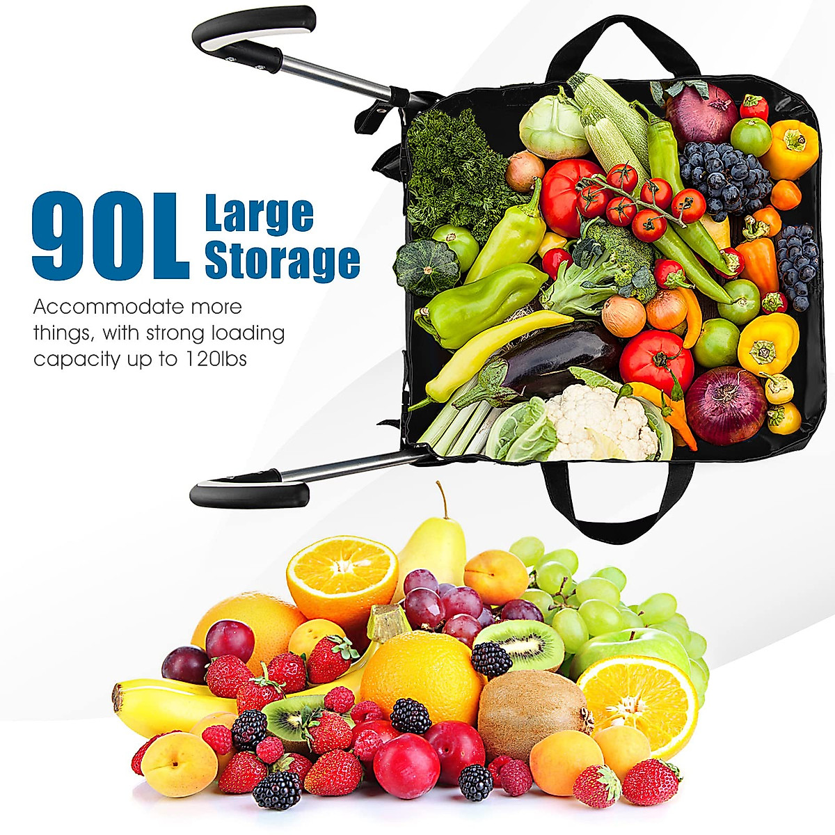 GOFLAME Folding Shopping Cart, Large Grocery Cart with Wheels and Removable Fabric Cover, Lightweight and Sturdy Rolling Utility Cart for Groceries Laundry Shopping Picnic (Black)