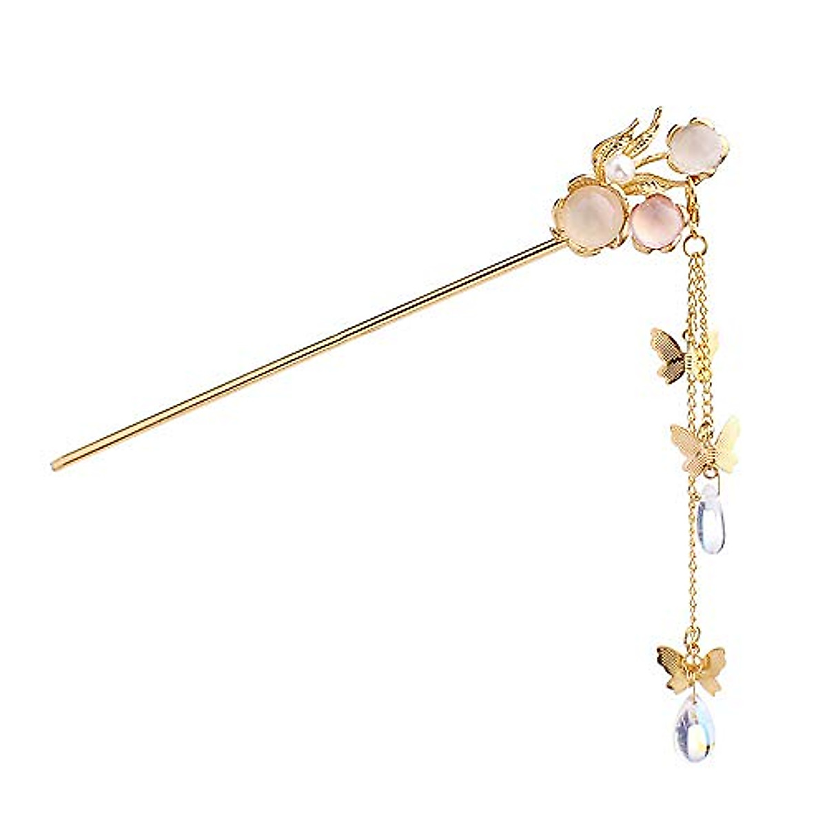 BEMEI Rhinestone Pearl Flower Hair Stick,Crystal Pearl Hair Sticks,Butterfly Tassel Flower,Hairpin Chignon Pin Chopsticks Hair Styling Accessories(F)