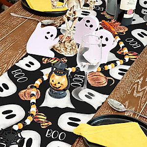 ARKENY Halloween Table Runner 13x72 Inches,Pumpkin Spooky Ghost Candy Boo,Seasonal Burlap Farmhouse Indoor Kitchen Dining Table Decorations for Home Party AT455-72