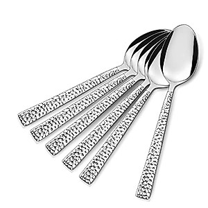 Teaspoon Set of 12, E-far 6.7 Inch Stainless Steel Hammered Spoons for Kitchen or Restaurant, Non-toxic & Mirror Polished, Squared Edge & Dishwasher Safe
