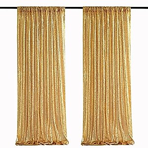 Gold Sequin Backdrop Curtain Panels Stage 2 Pieces 2FTx8FT Wedding Party Background Drapes
