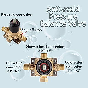 Bathroom Shower Only Faucet with Valve Brushed Gold, DAYONE Wall Mounted Shower Fixtures Complete Mixer, Single Function Shower Trim Kit Set, DAY152BTG