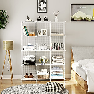 AWTATOS Wire Cube Storage Organizer, Closet Organizers and Storage, Metal 12 Cube Storage Shelves Bookshelf, Portable Closet Clothes Organizer for Bedroom, Home, Office, White