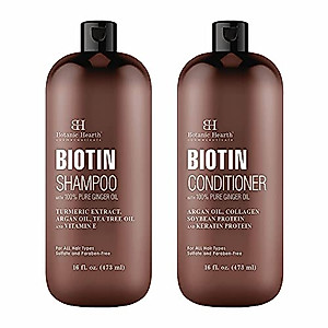 BOTANIC HEARTH Biotin Shampoo and Conditioner Set - with Ginger Oil & Keratin for Hair Loss and Thinning Hair - Fights Hair Loss, Sulfate Free, for Men and Women, (Packaging May Vary),16 fl oz each